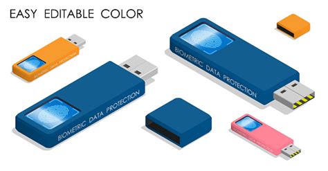 디지털 디지털 지문 스캐너가 있는 등포 성 Usb 플래시 드라이브 해킹으로부터 정보를 신뢰할 수 있습니다 흰색 배경에서 격리된