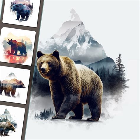 Double Exposure Bear Clipart Bundle High Resolution PNG Files White Background DPI