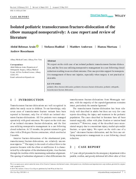 Pdf Isolated Pediatric Transolecranon Fracture Dislocation Of The Elbow Managed Nonoperatively