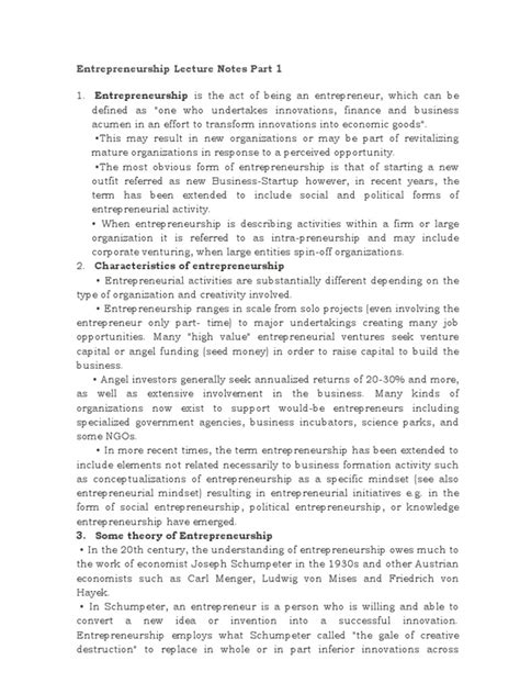 Entrepreneurship Lecture Notes Part 1 Pdf Austrian School Entrepreneurship