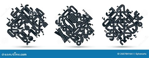 Abstract Geometric Composition Vector Designs Set Black And White Abstraction Isolated On White