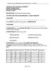 MCB100A F2014 MT2 UC Berkeley Chem 130 MCB 100A Fall 2014 Mid Term Exam 2 Your Name