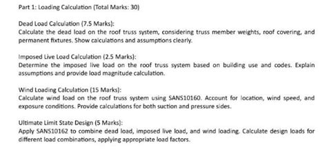 Solved I Structural Loading Calculations And Analysis For A