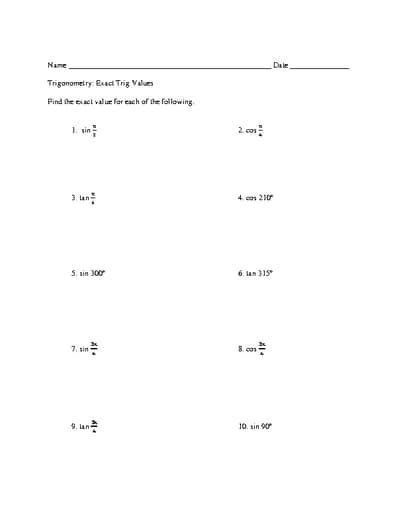 Exact Trig Values Practice By Fly By The Seat Of My Pants Kind Of Teacher