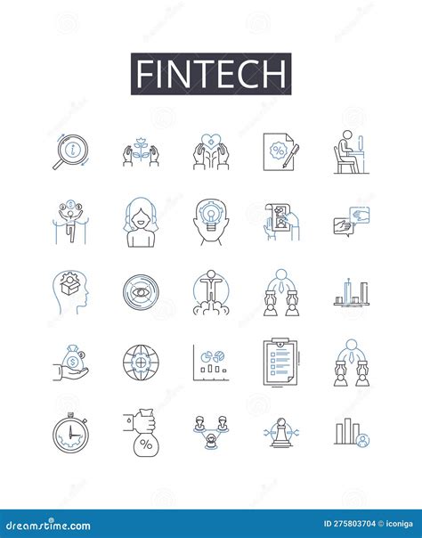 Fintech Line Icons Collection Digital Banking Financial Technology