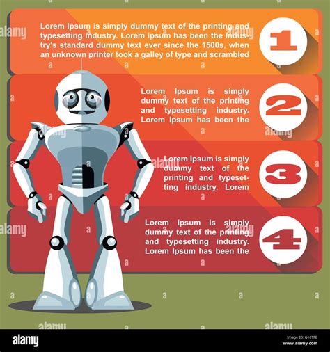 Silver Humanoid Robot Presenting Info Graphic Digital Background Vector Illustration Stock