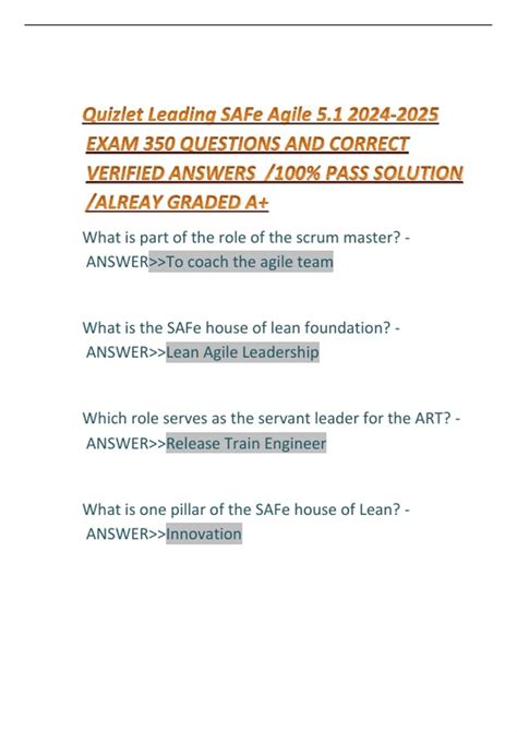 Safe Agile Test Exam Questions And Correct Verified Answers 100 Pass Solution Stuvia Us