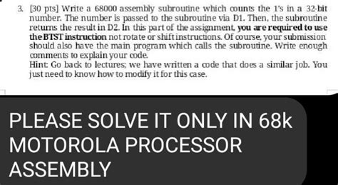 Solved 3 30 Pts Write A 68000 Assembly Subroutine Which