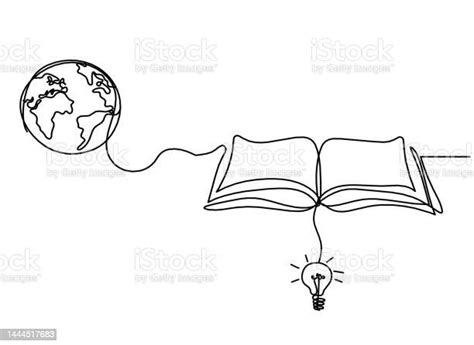 흰색 배경에 줄 그리기로 전구추상 열린 책 개념에 대한 스톡 벡터 아트 및 기타 이미지 개념 계획 교실 Istock