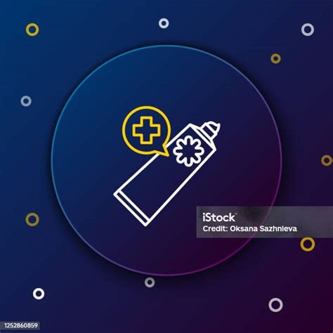 흰색과 노란색 라인 연고 크림 튜브 의학 아이콘 어두운 파란색 배경에 격리 튜브 용기 치약 크림 기호 다채로운 개요 개념 벡터 일러스트레이션 건강 진단에 대한 스톡 벡터