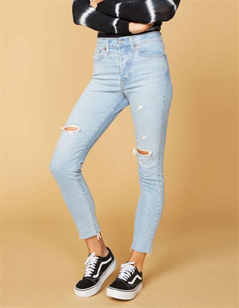 Levis Wedgie High Rise Light Indigo Womens Skinny Ripped Jeans Ltind 353495823