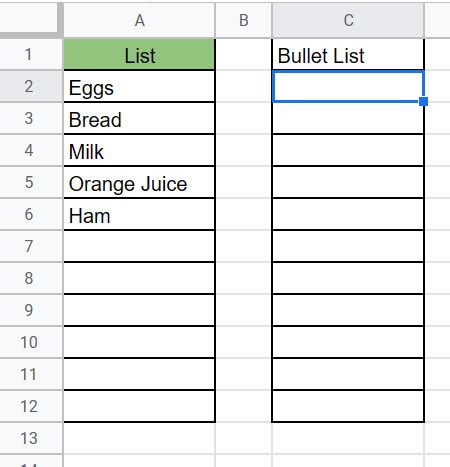 How To Insert A Bullet List In Google Sheets Sheets For Marketers