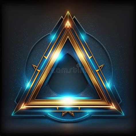 Abstract Art Of Multi Layer Glowing Golden And Blue Triangle Frame