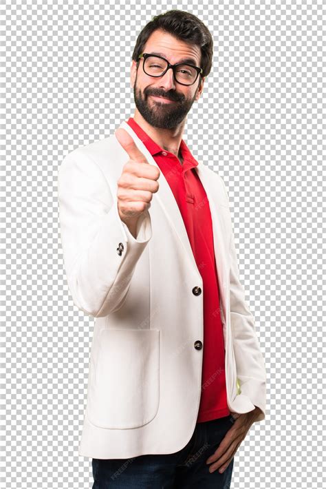 Hombre Morena Con Gafas Con Pulgar Arriba Archivo Psd Premium