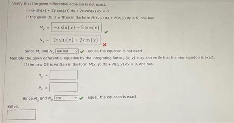 [solved] Verify That The Given Differential Equation Is No