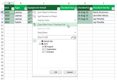 Excel 2013 Filtering Data
