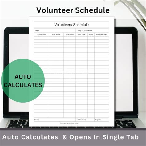 Volunteer Hours Tracking Etsy