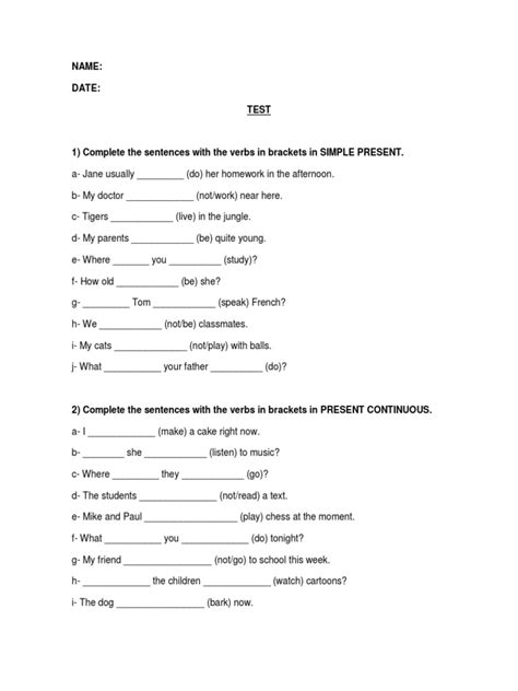 Test Present Simple And Continuous Pdf