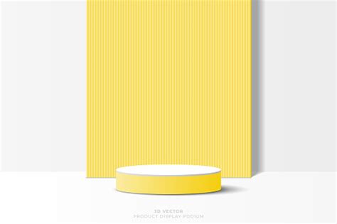 노란색과 흰색 3d 실린더 연단은 직사각형 수직 모양을 배경으로 한 현대적인 스타일입니다 깨끗한 스튜디오 룸 제품 모형을 위한 최소한의 장면 벡터 렌더링 기하학적 형태 0