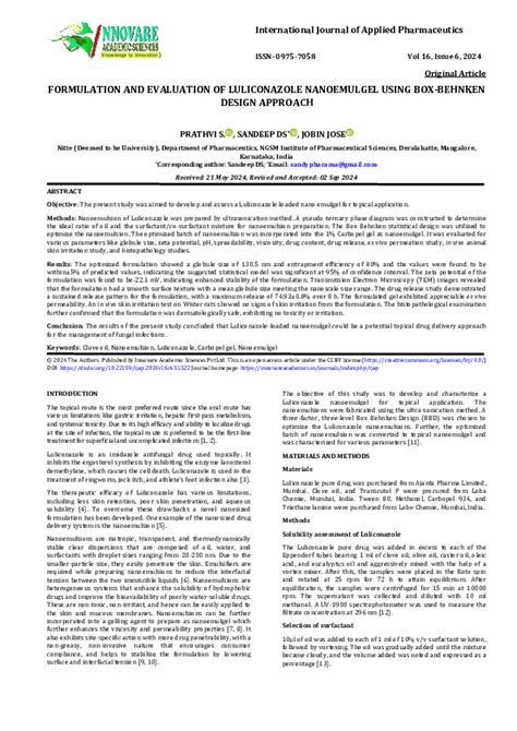 Pdf Formulation And Evaluation Of Luliconazole Nanoemulgel Using Box Behnken Design Approach