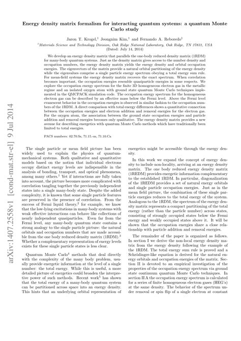 Pdf Energy Density Matrix Formalism For Interacting Quantum Systems