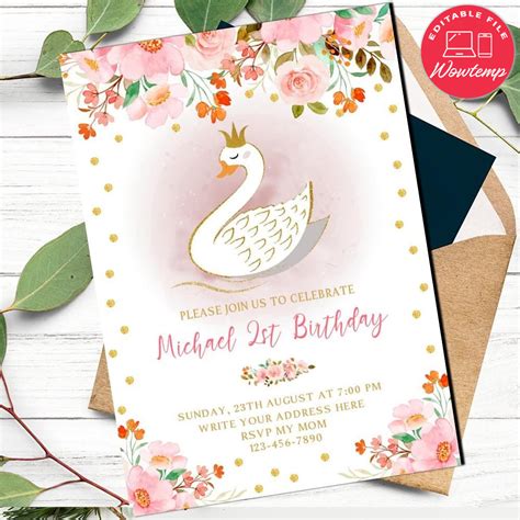 Swan Invitation Customizable Template Wowtemp