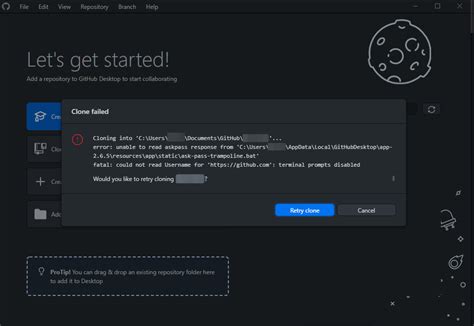 github desktop fails to clone private repository · issue 11708