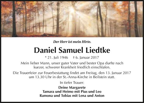 Traueranzeigen Von Daniel Samuel Liedtke Trauerundgedenkende