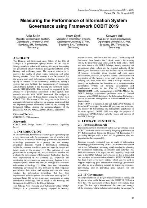 Pdf Measuring The Performance Of Information System Governance Using Framework Cobit 2019