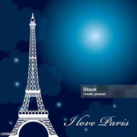 Eiffel Tower 밤 하루 시간대에 대한 스톡 벡터 아트 및 기타 이미지 밤 하루 시간대 에펠탑 파리 일 드 프랑스 Istock