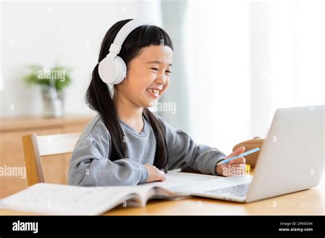 Girls Learning Online At The Computer Stock Photo Alamy