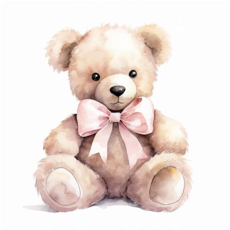 Premium Ai Image Cute Teddy Bear With Pink Bow On A White Background