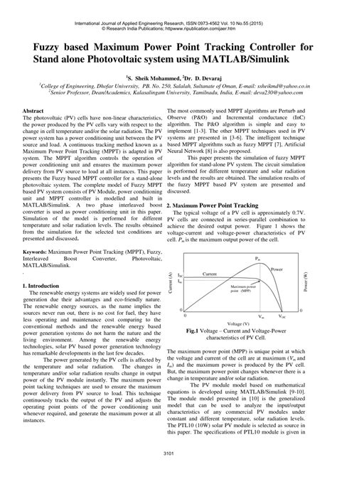 Pdf Fuzzy Based Maximum Power Point Tracking Controller For Stand Alone Photovoltaic System