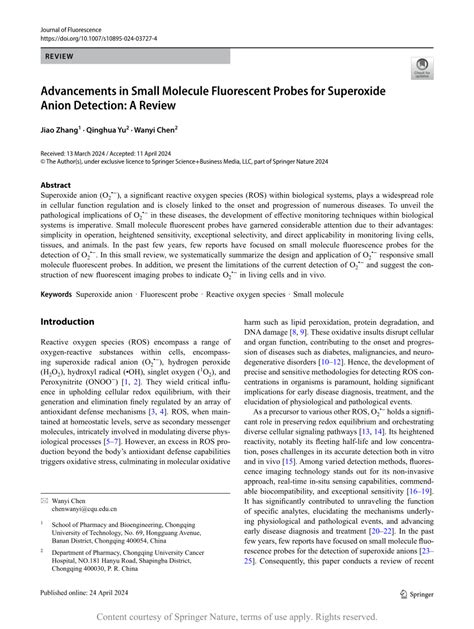 Advancements In Small Molecule Fluorescent Probes For Superoxide Anion Detection A Review