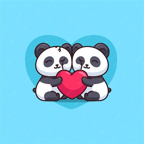 Cute Panda Huge Love Heart Cartoon Vector Icon Illustration Animal
