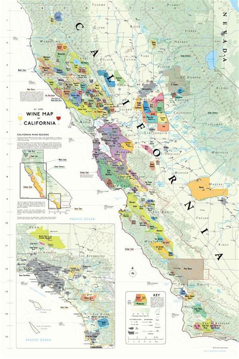 Wine Map Of California Wijnkaart Kaarten Napa Valley