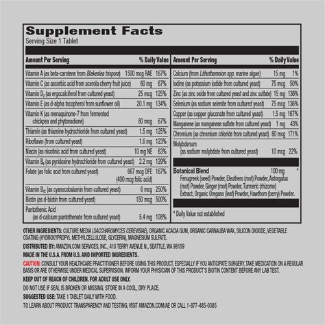 Amazon Elements Mens One Daily Multivitamin 62 Whole Food Cultured