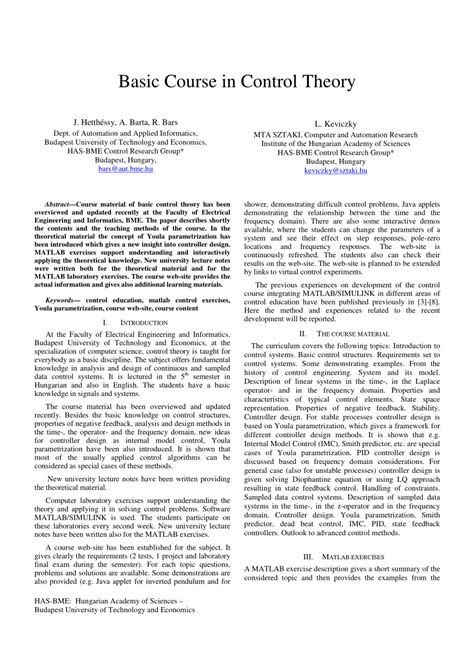 PDF Basic Course In Control Theory