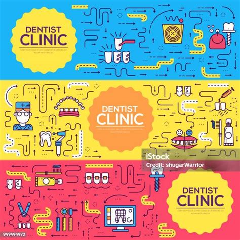 선 치과 병원 베이킹 브로셔 카드 설정합니다 Flyear 잡지 포스터 책 표지 배너의 덴트 악기 템플릿 개요 의료 초대 개념