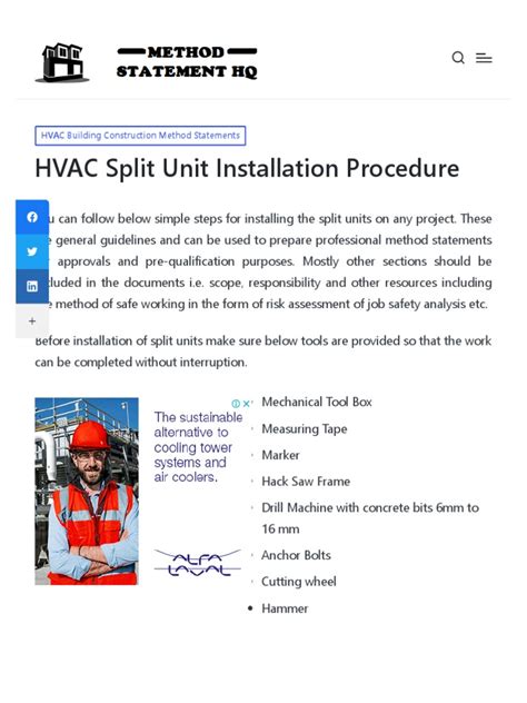 Hvac Split Unit Installation Procedure Method Statement Hq Pdf Pipe Fluid Conveyance