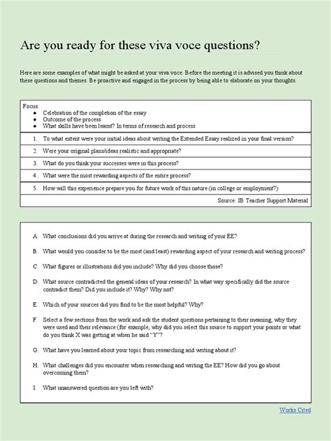 Viva Voce Questions For The Extended Essay Pdf Thought Human Communication