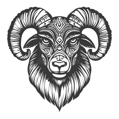 Ornate Ram Head Tribal Design Monochrome Illustration Stock Vector Illustration Of Elegant