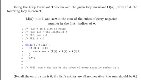 Using The Loop Invariant Theorem And The Given Loop Chegg