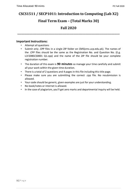 Itcfinal Fall 2020 Lab X2 Cscs1511 Secp1011 Introduction To Computing Lab X2 Final Term