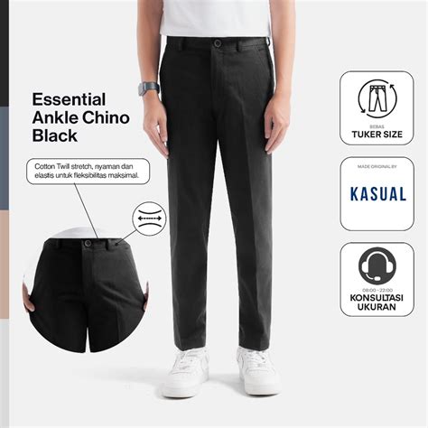 Jual Kasual Celana Chino Ankle Pants Slim Fit Black Shopee Indonesia