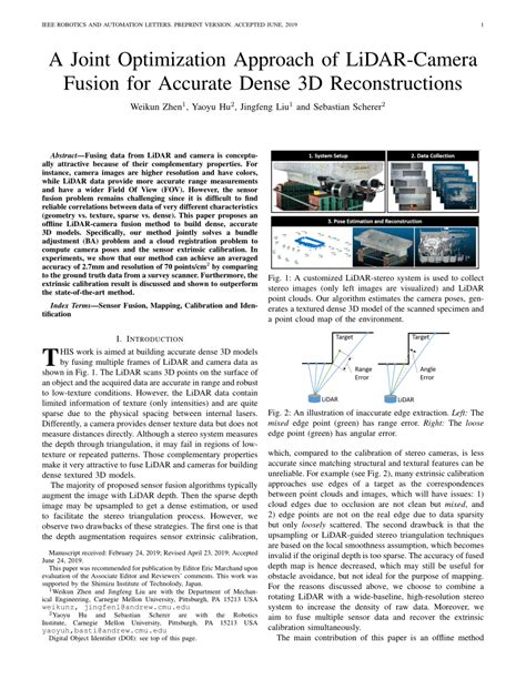 Pdf A Joint Optimization Approach Of Lidar Camera Fusion For Accurate Dense 3d Reconstructions