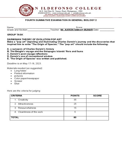 Fourth Summative Examination In General Biology 2 Pdf