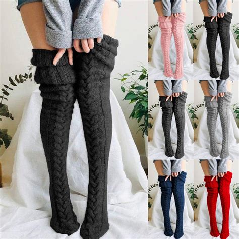 Warm Length Womens Cable Knitted Thigh High Boot Socks Extra Long Winter Stockings Over Knee