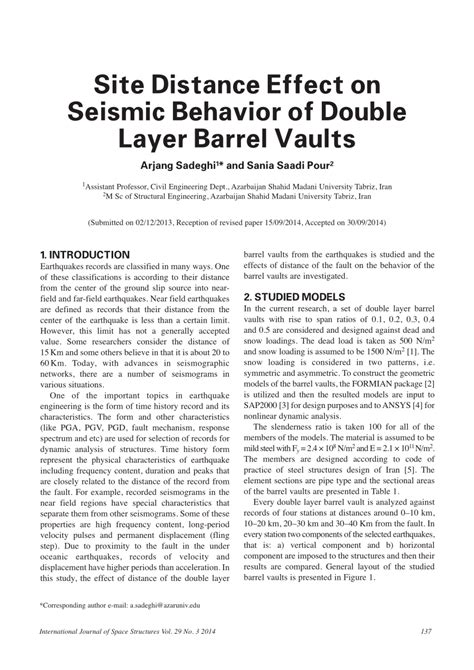 Pdf Site Distance Effect On Seismic Behavior Of Double Layer Barrel