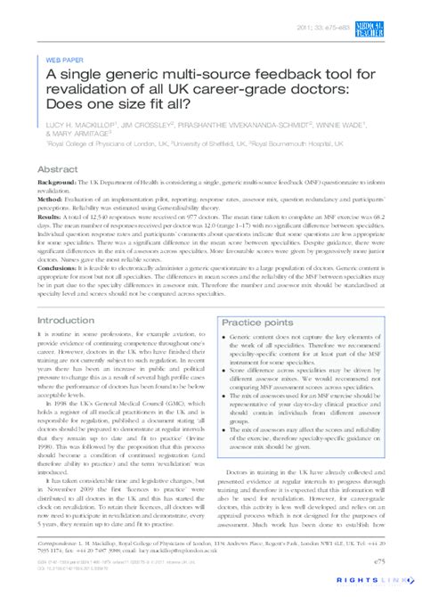 Pdf A Single Generic Multi Source Feedback Tool For Revalidation Of All Uk Career Grade
